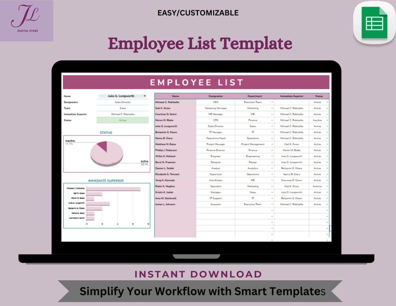 Employee List Template – Digital Download, Editable Google Sheets for ...