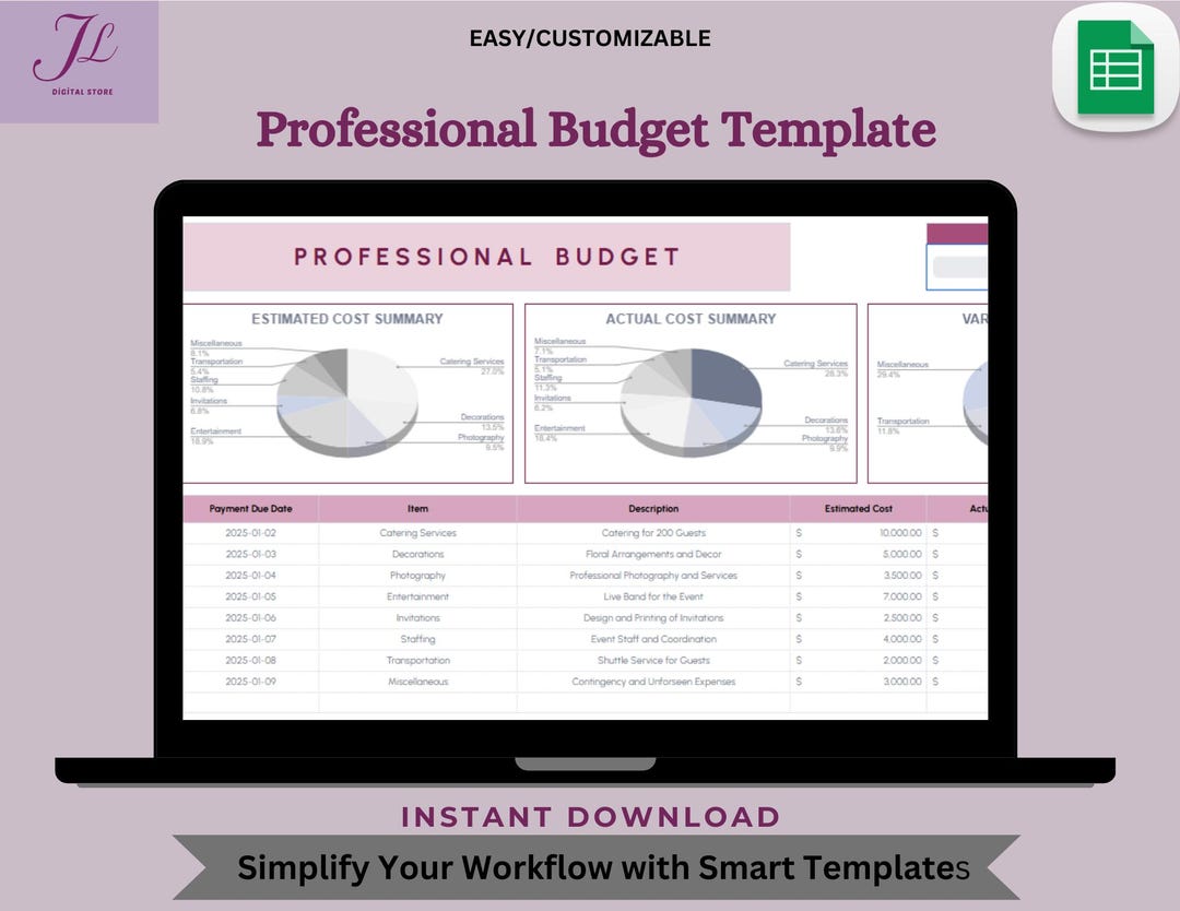 Editable Budget Template: Google Sheets Financial Planner (digital ...