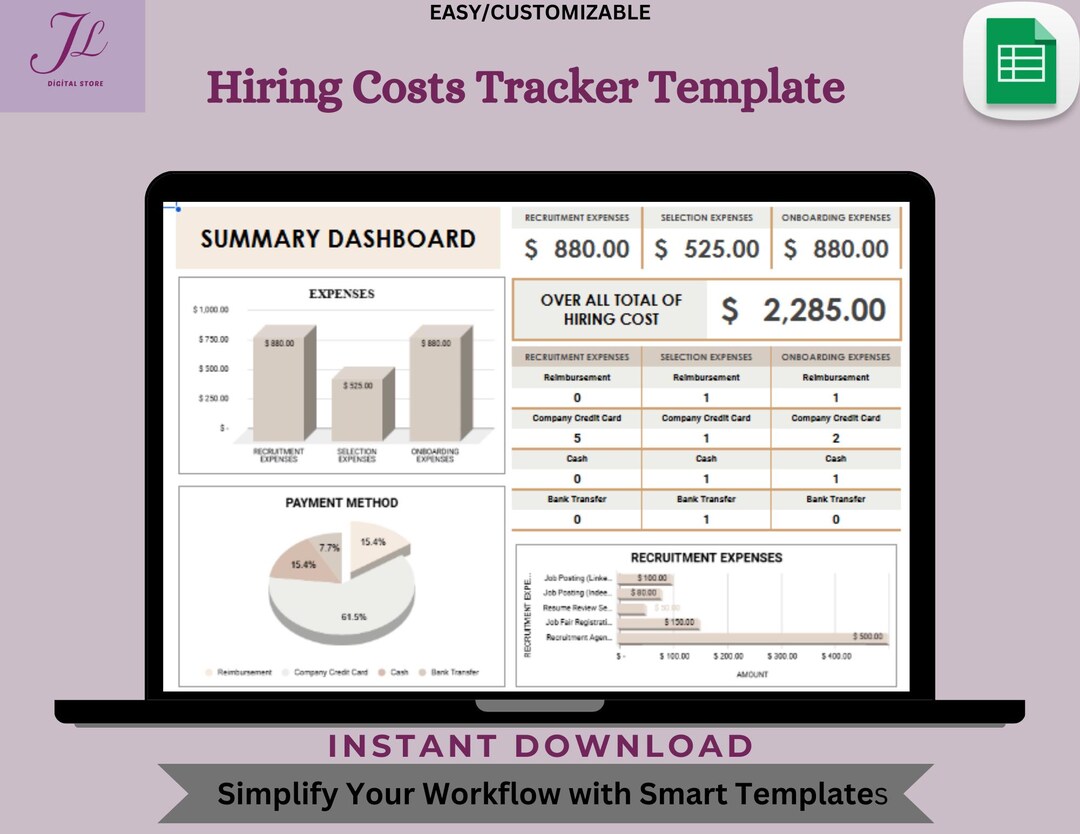Hiring Costs Tracker Template – Digital Download, Editable Google ...