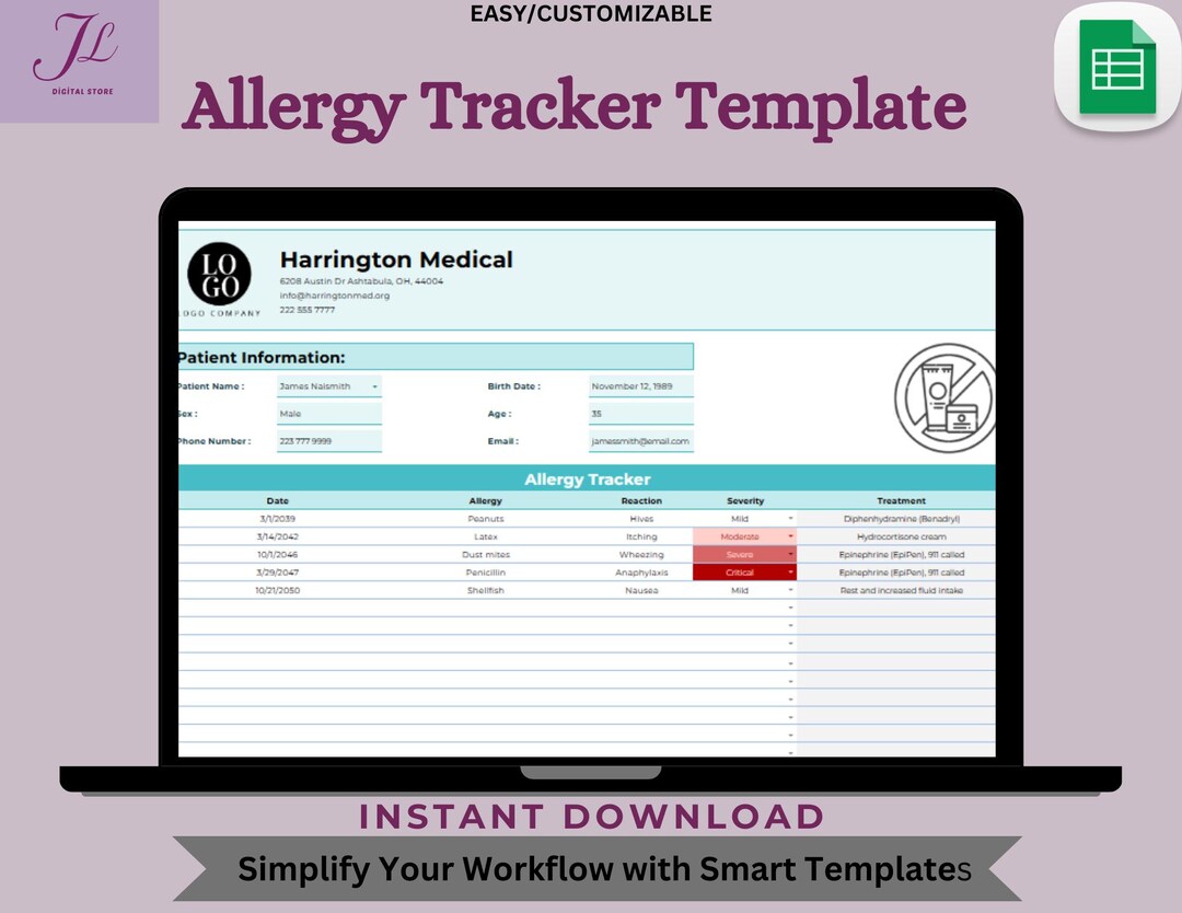 Allergy Tracker Template - Digital Download, Editable Google Sheets, Easy to Use for Food ...