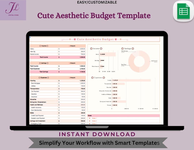 Cute Aesthetic Budget Template – Digital Download, Editable Google ...