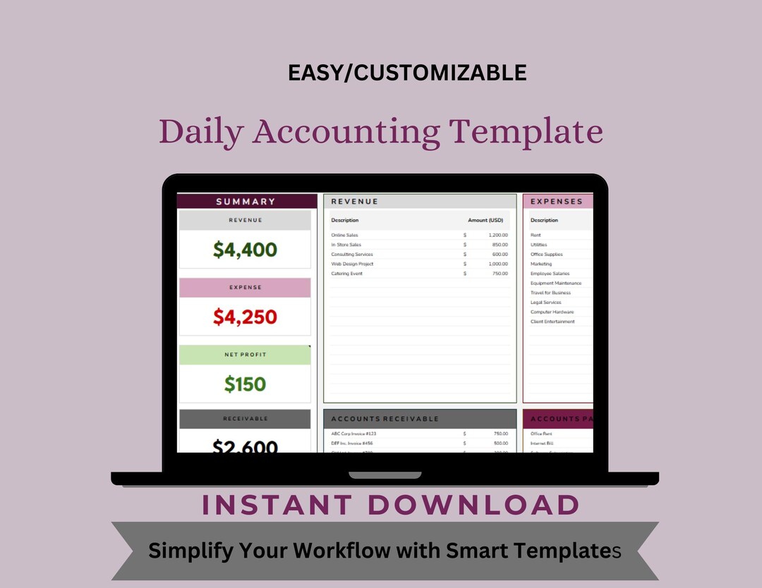 Daily Accounting Template, Editable Google Sheets, Digital Download ...