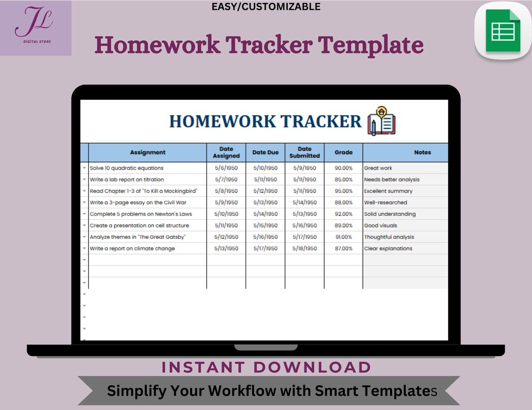 Editable Homework Tracker: Google Sheets Assignment Planner (digital ...