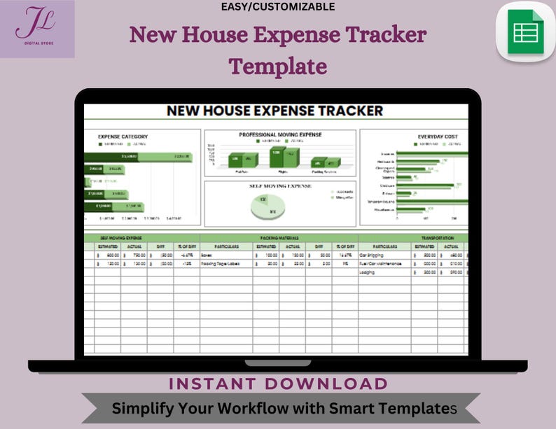 New House Expense Tracker Template - Digital Download, Editable Google ...