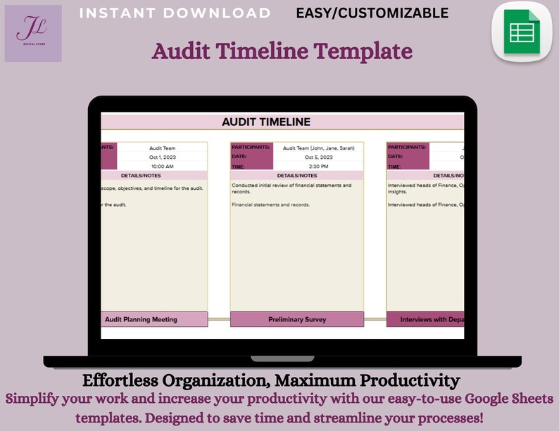 Audit Timeline Template – Digital Download, Editable Google Sheets for ...