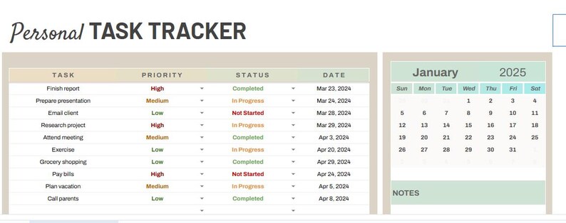 Personal Task Tracker Template, Personal Task Tracker, Task Management ...