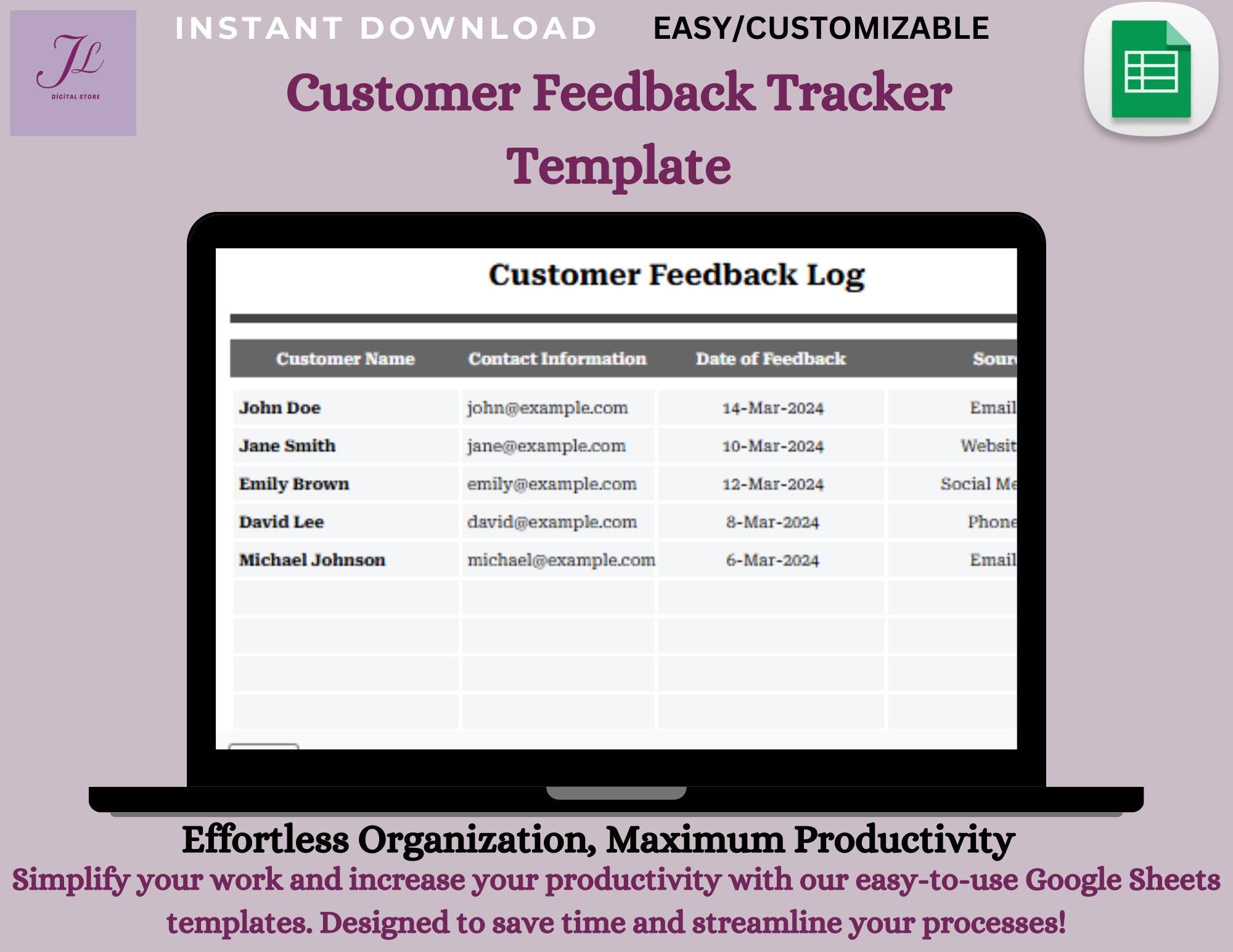 Customer Feedback Tracker Template: Editable Google Sheets Log (digital ...