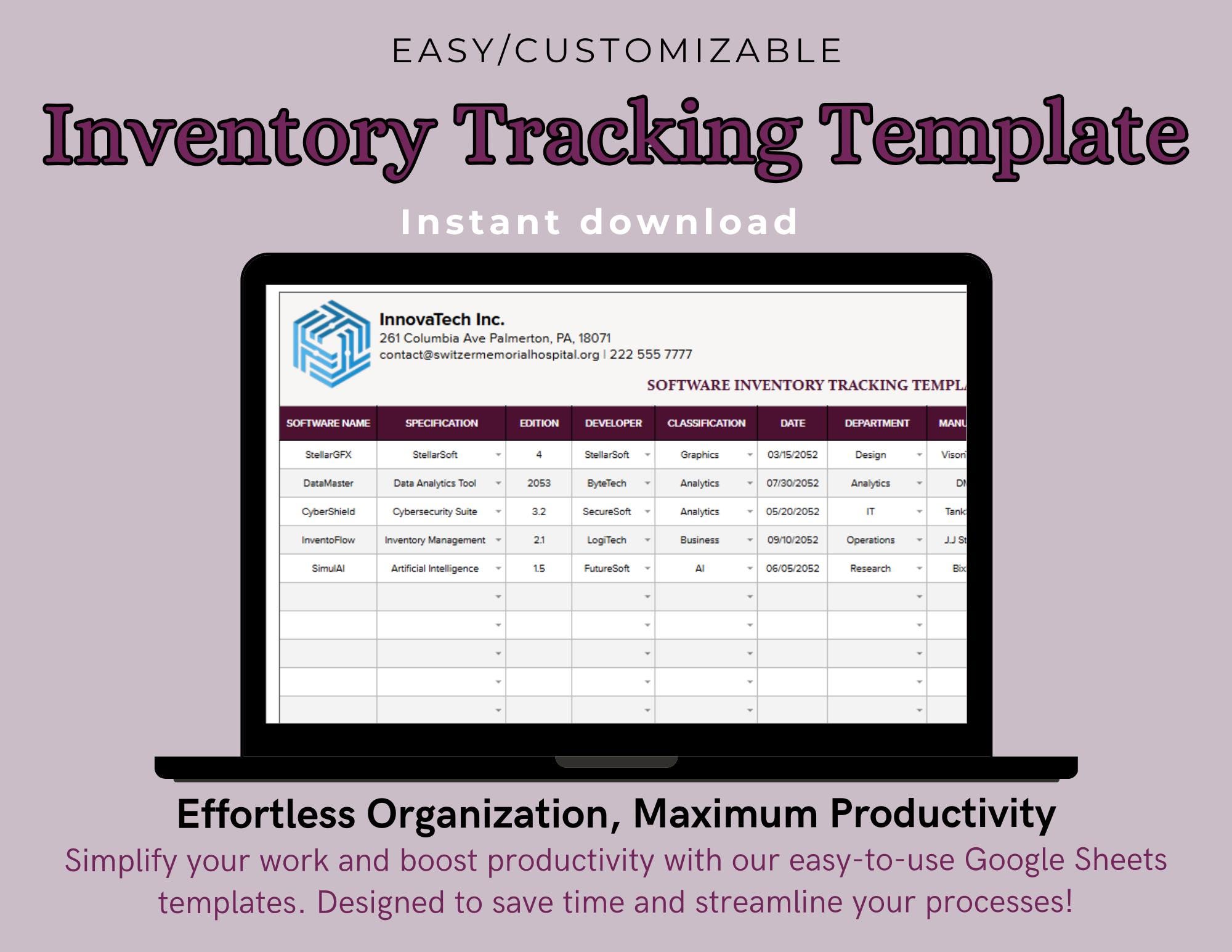 Inventory Templates, Inventory Template, Product Tracking, Inventory ...
