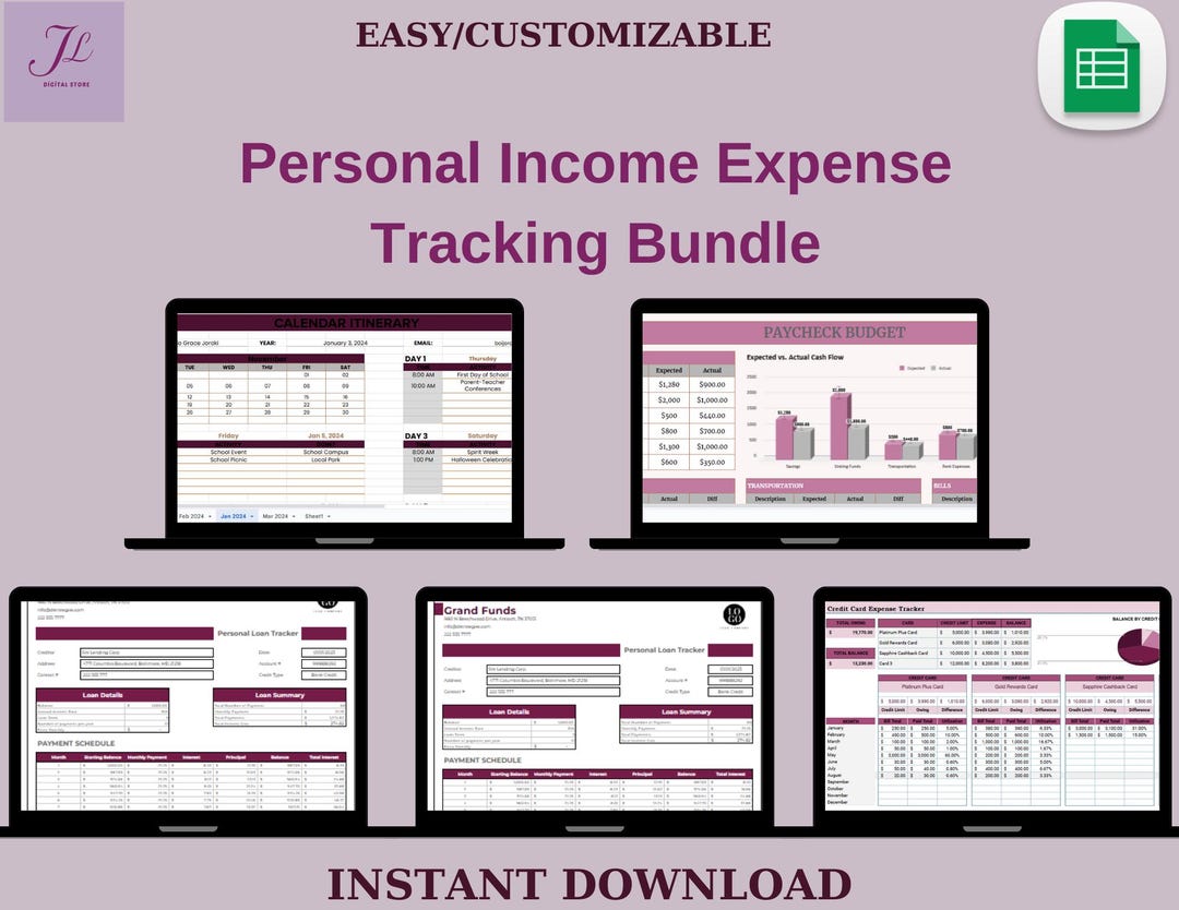 Personal Income Expense Tracking Bundle, Finance Planner, Monthly ...