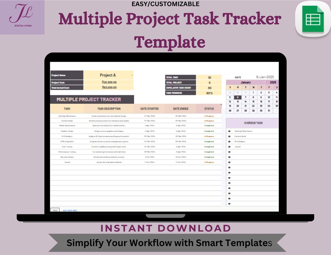 Multiple Project Task Tracker Template, Project Task Tracker, Multiple ...