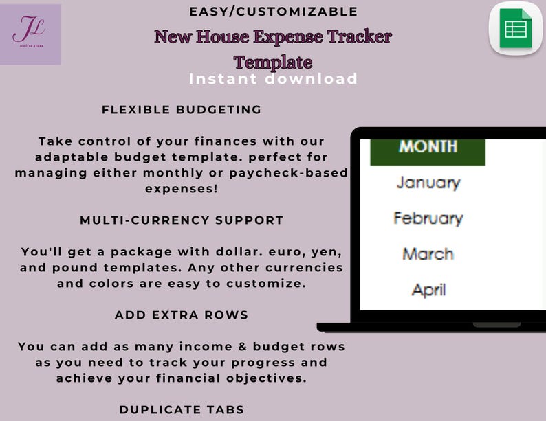 New House Expense Tracker Template - Digital Download, Editable Google ...