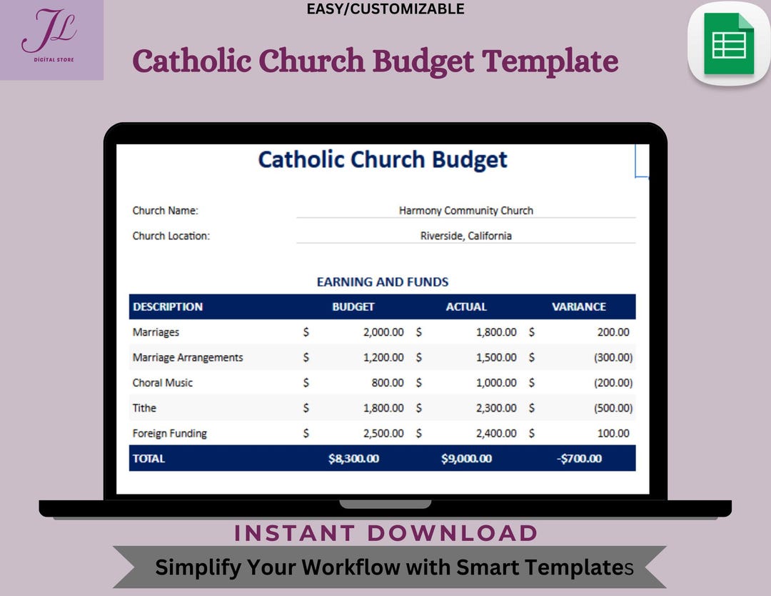Catholic Church Budget Template: Editable Google Sheets (digital ...