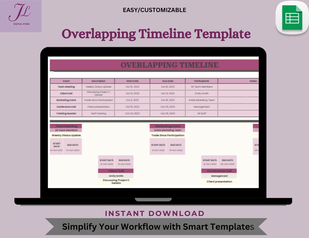 Overlapping Timeline Template – Editable Google Sheets, Digital ...