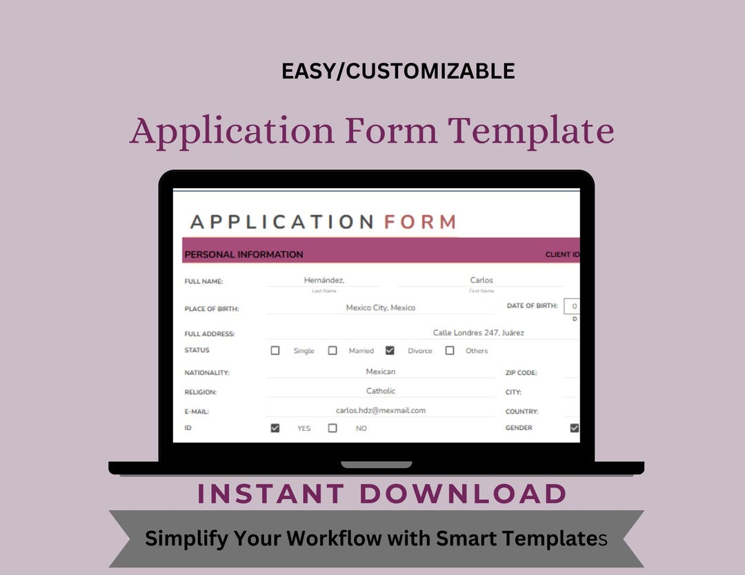 Editable Application Form Template, Easy-to-use Google Sheets Digital ...