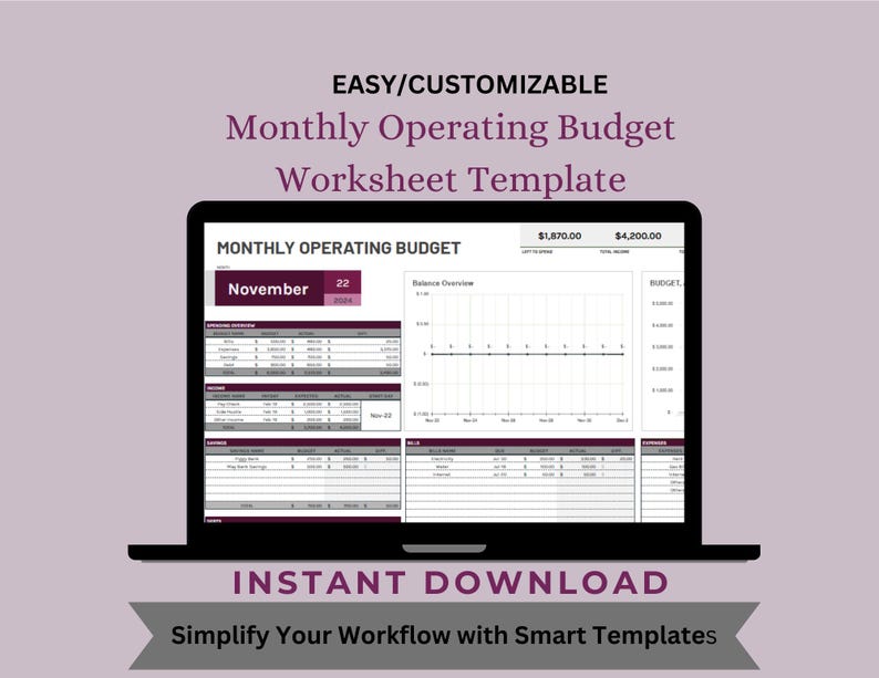 Monthly Operating Budget Worksheet Template, Editable Google Sheets ...