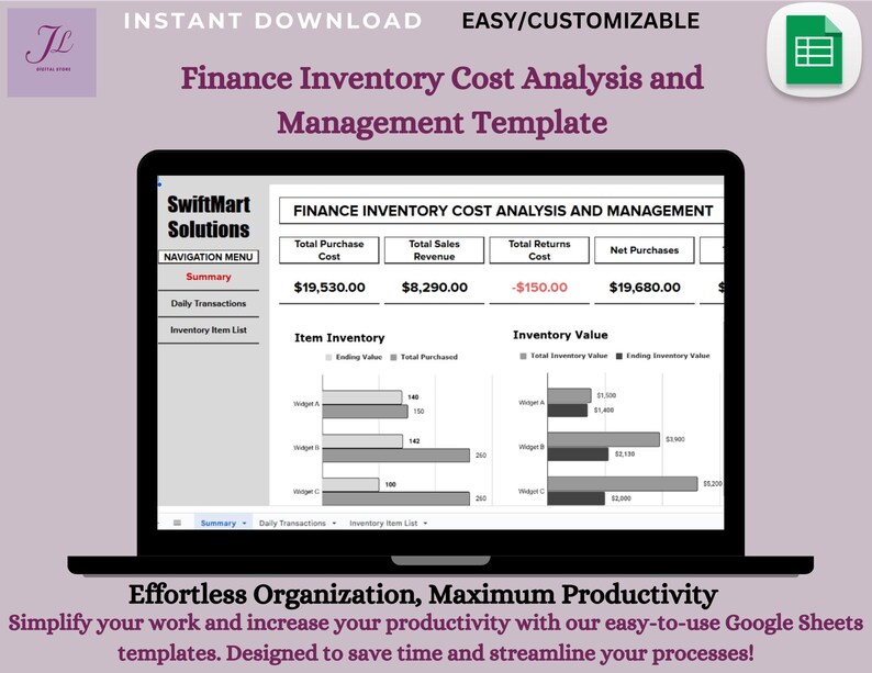 Inventory Cost Analysis Template: Editable Google Sheets (digital ...