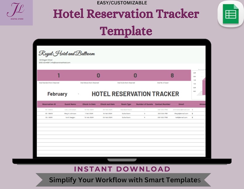 Hotel Reservation Tracker Template: Google Sheets Booking Calendar ...