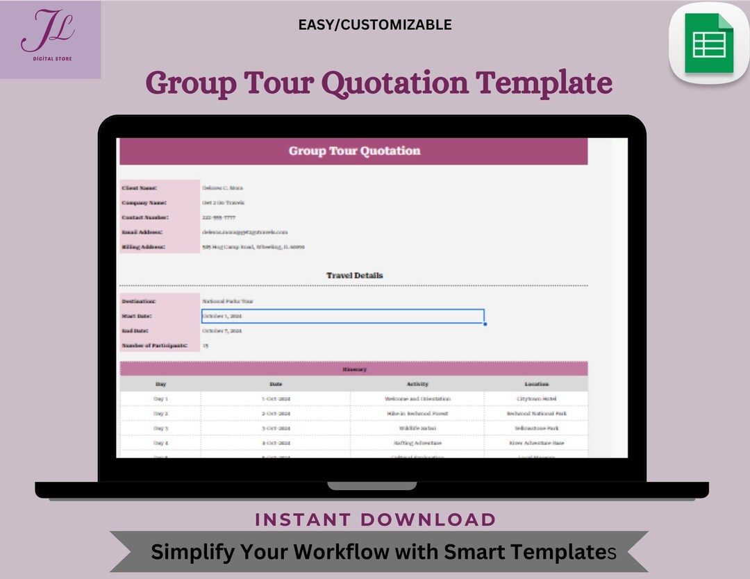 Group Tour Quotation Template – Digital Download, Editable Google ...