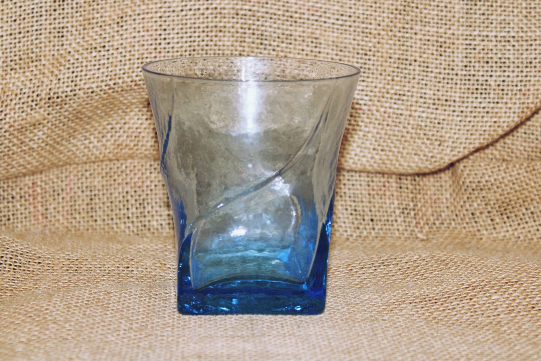 Blue Aqua Water Glass, Wave Motif, Twist Design, Square Bottom, Juice ...