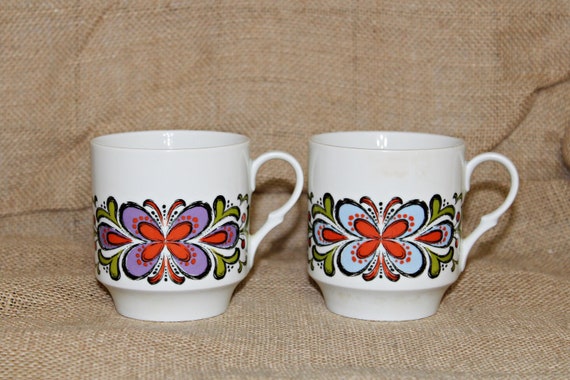 Stylized Butterfly Mugs Set of 2 Mismatched Schumann - Etsy