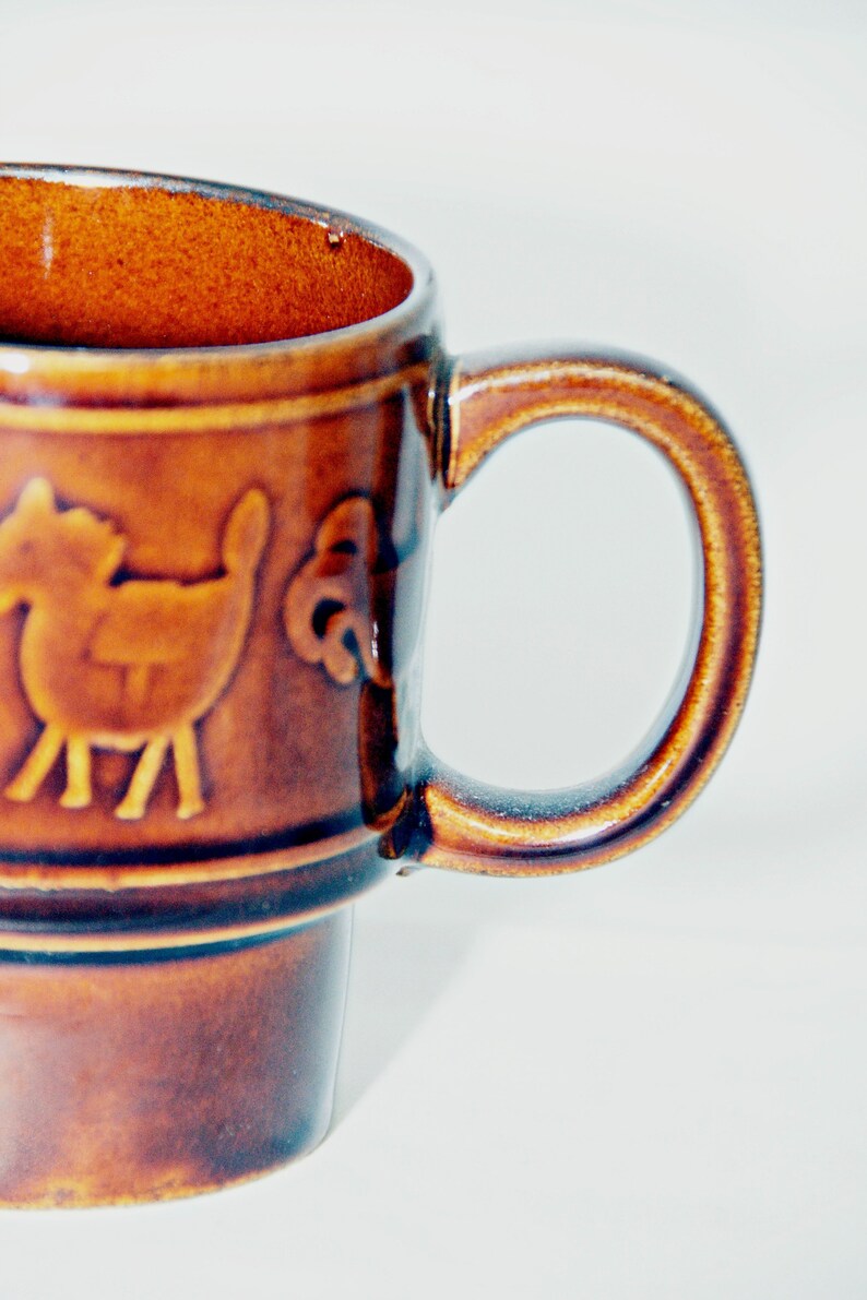 Farm Animals Stacking Mug, Set of 2, Floral, Brown, C Handle, Made in ...