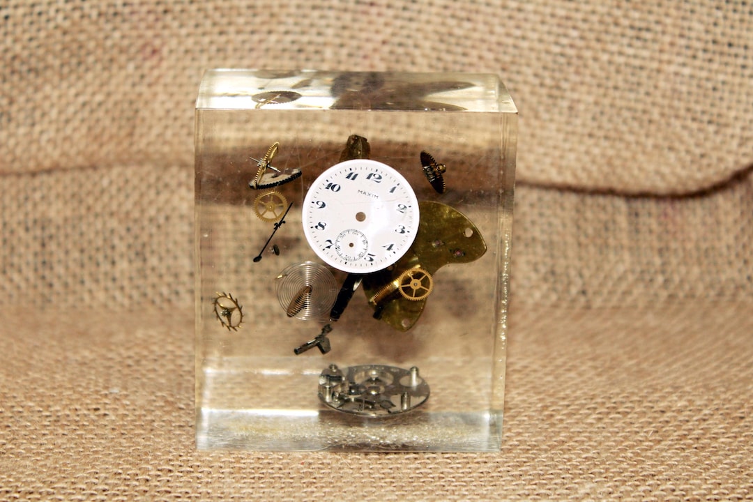 Deconstructed Watch Paperweight, Acrylic, Lucite, Floating Gears, Clock ...