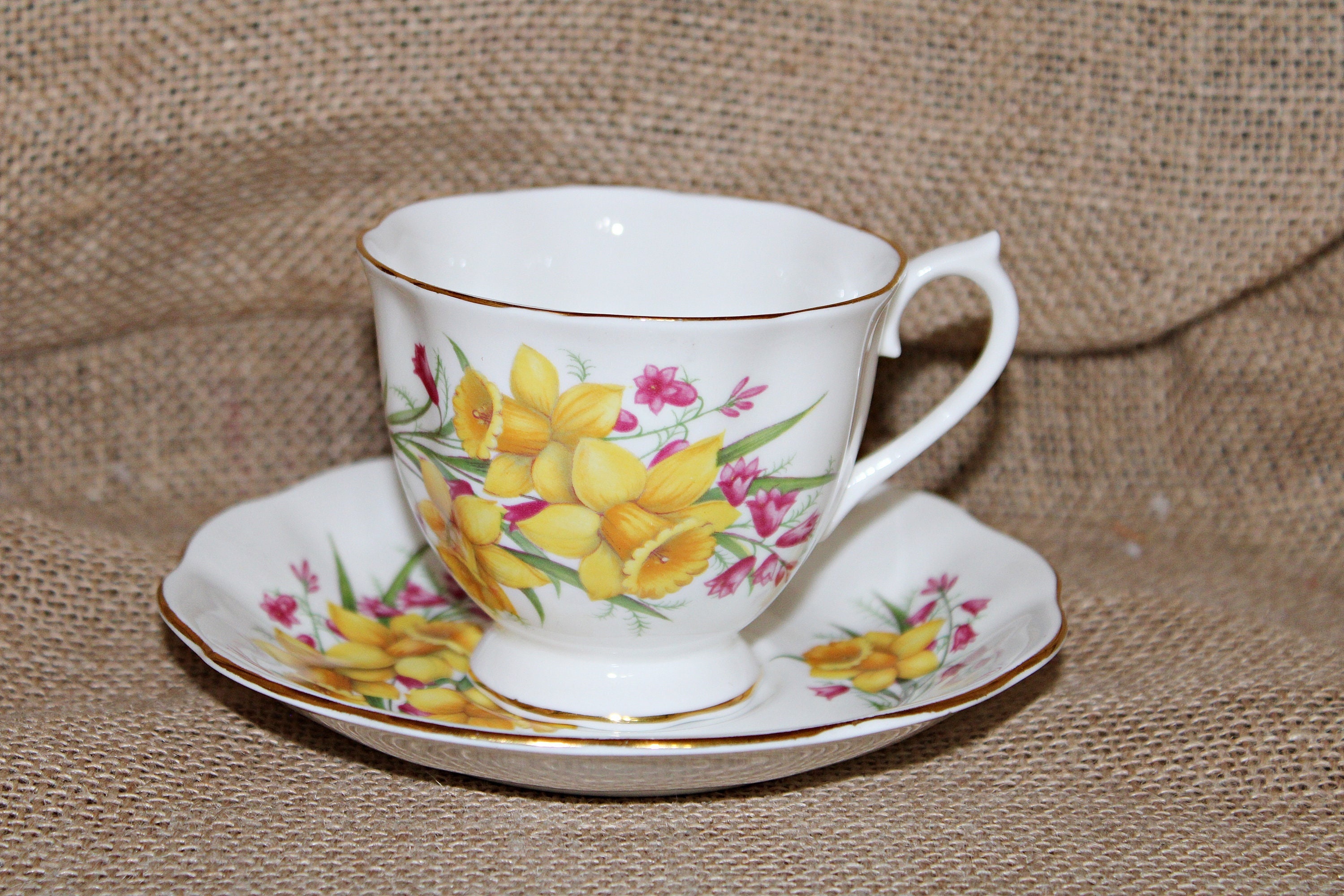 Royal Albert Daffodil Pattern Tea Cup and Saucer Set, Made in England ...