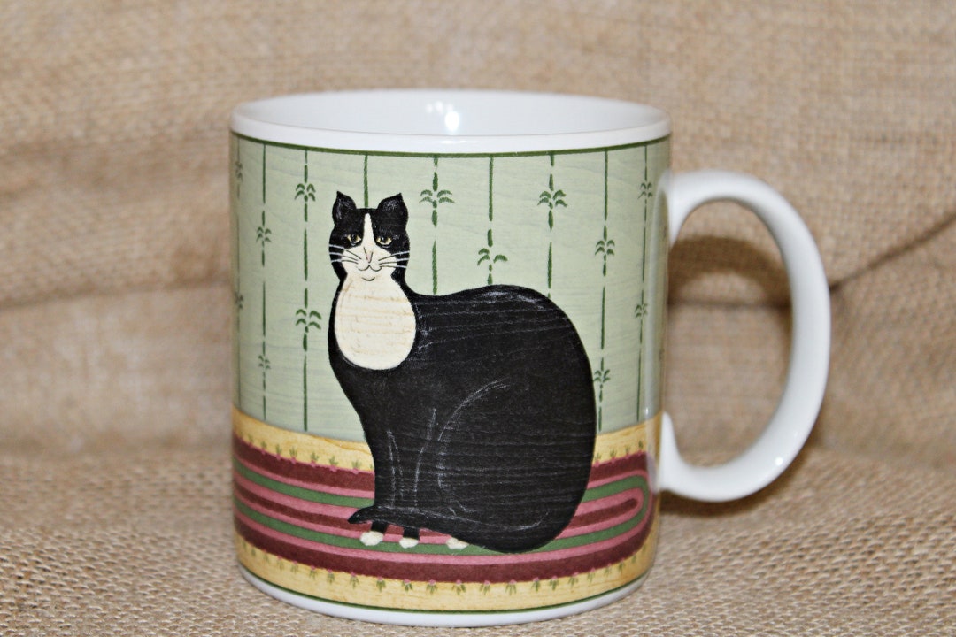 Tuxedo Skinny Cat Stoneware Mug, Sakura Cat Collection, Warren Kimble ...