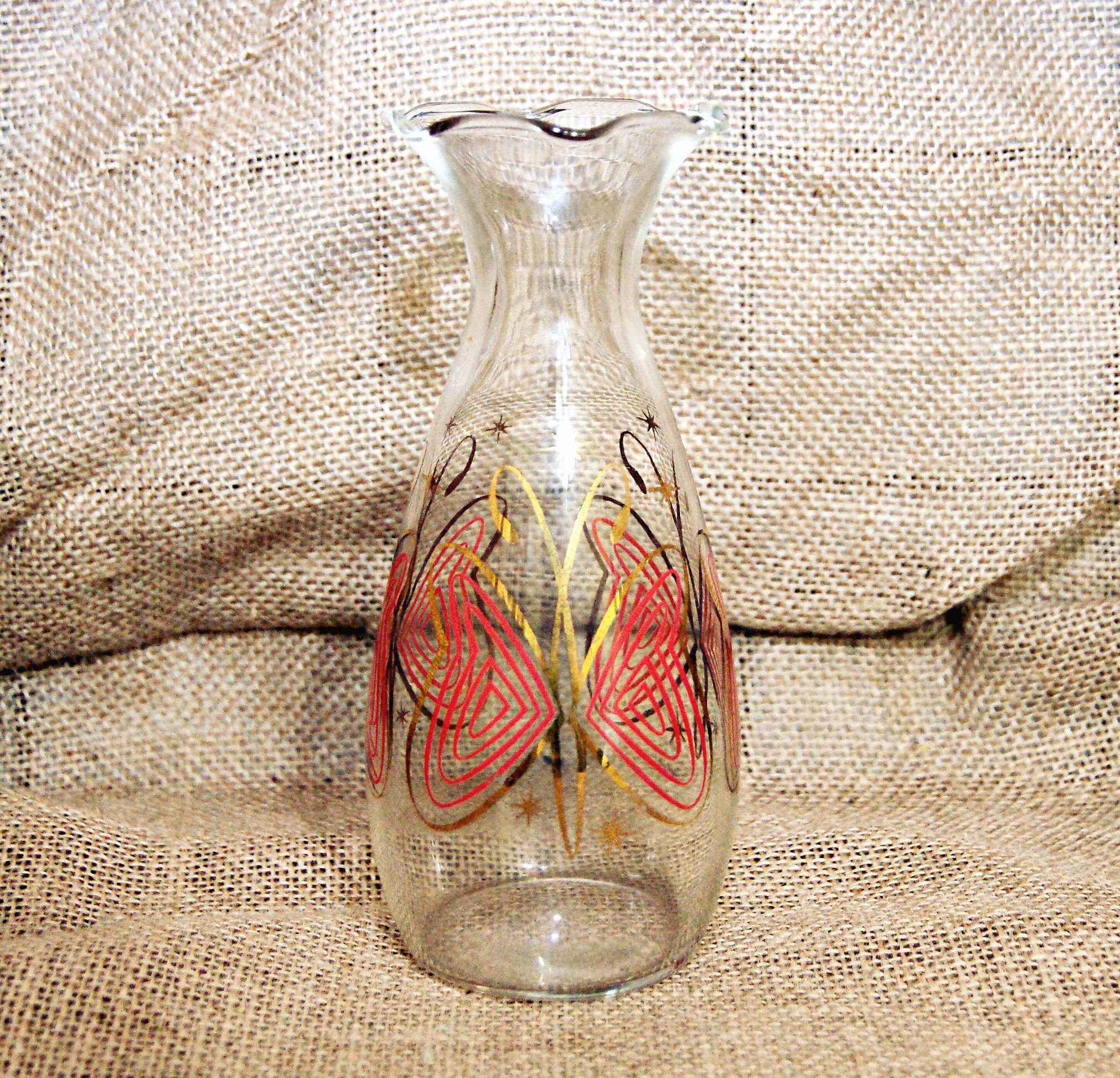 Atomic Butterfly Vase, Pink, Gold, Gilded, Ruffled Rim, Mid Century ...