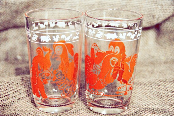 Swanky Swig Rooster et dog Juice Glasses Paire Orange White | Etsy