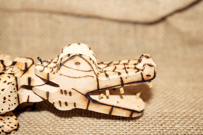 Wooden Alligator or Crocodile Figurine, Articulated, Moving Parts ...