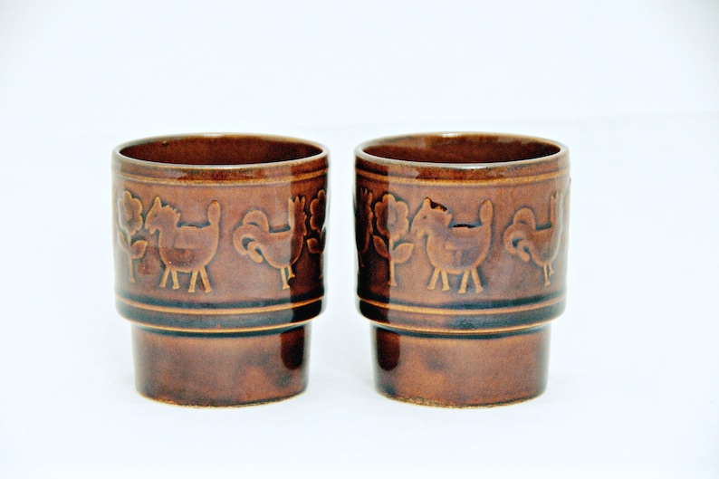 Farm Animals Stacking Mug, Set of 2, Floral, Brown, C Handle, Made in ...