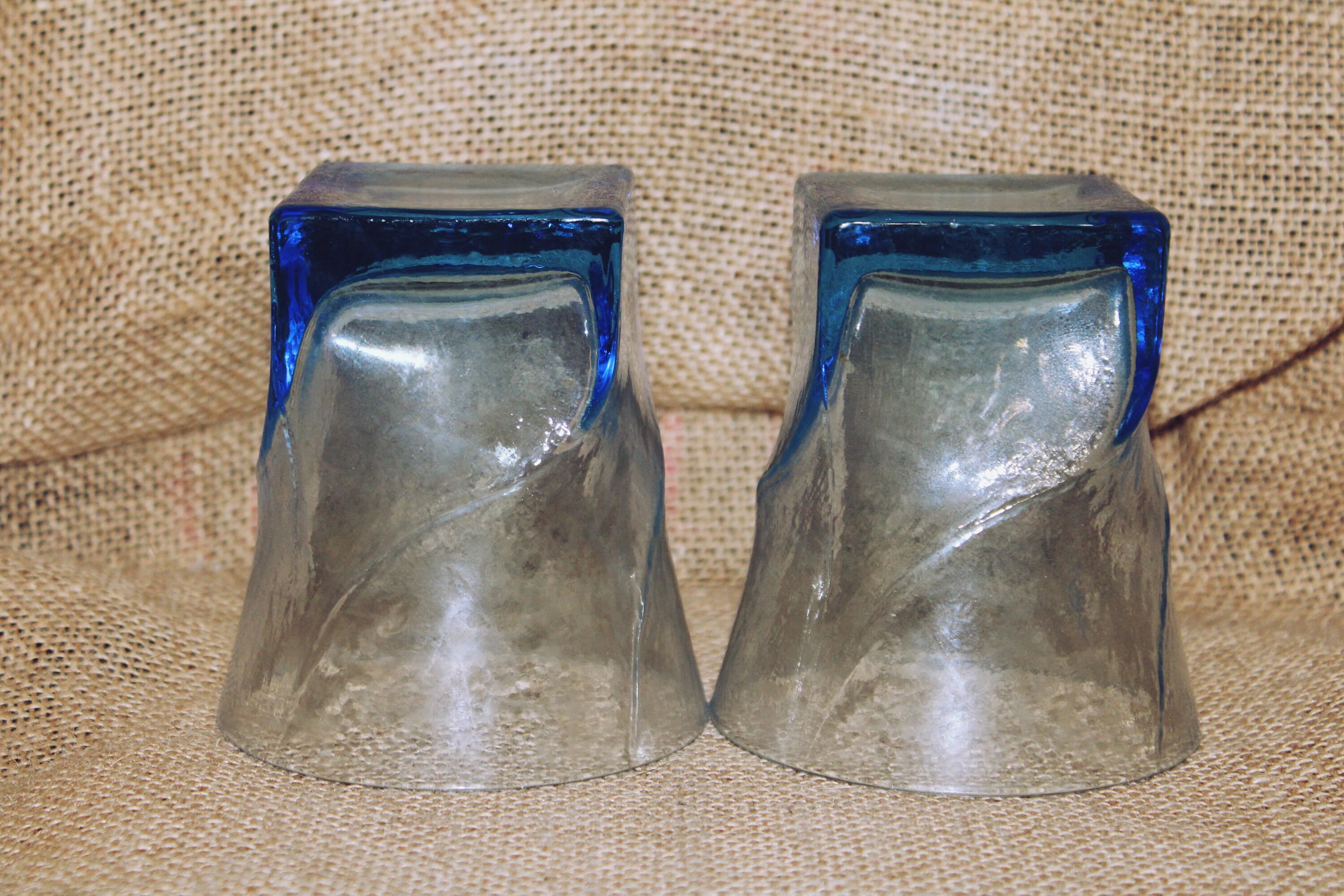 Blue Aqua Water Glasses, Wave Motif, Twist Design, Square Bottom, Juice ...