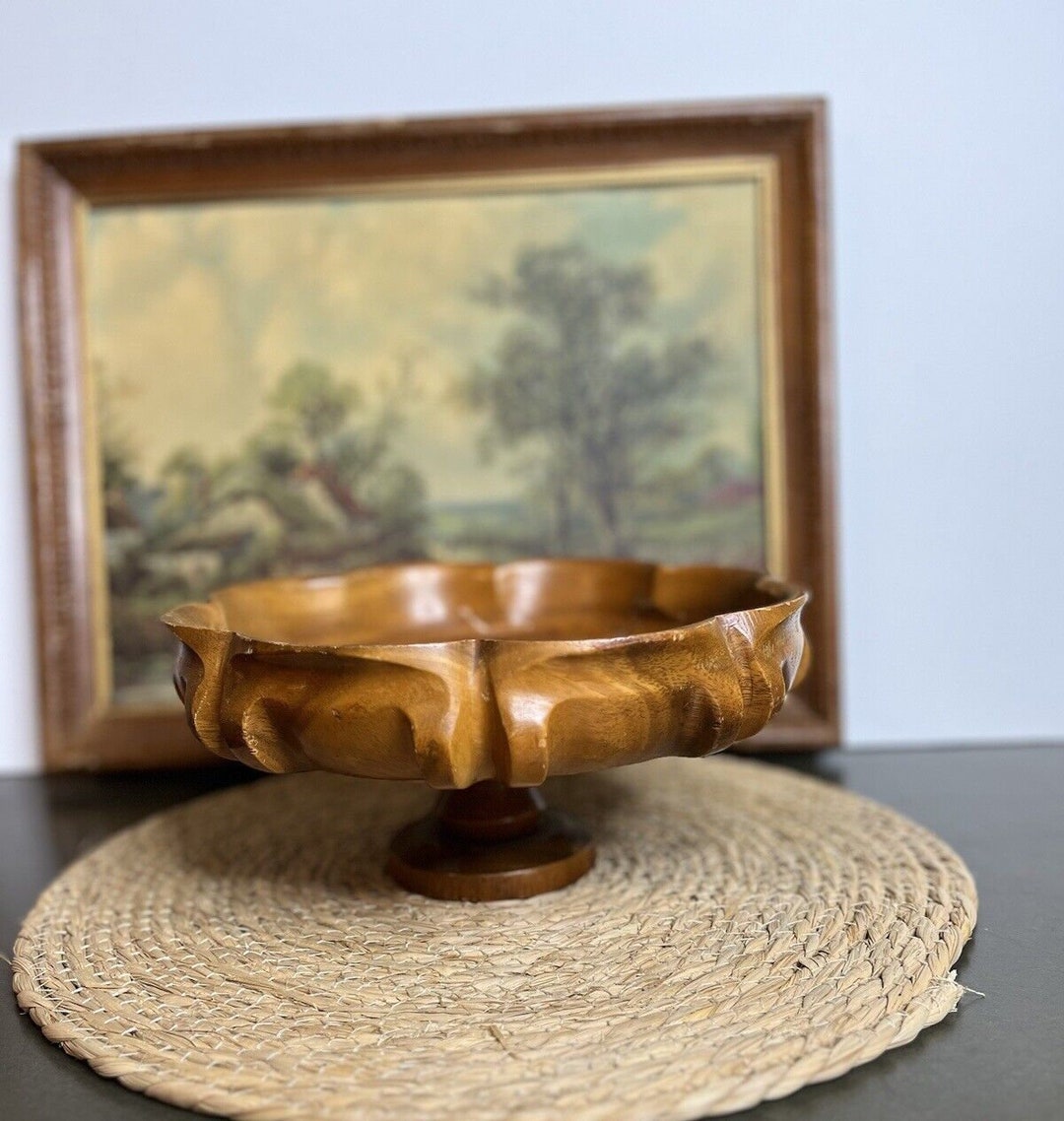 Vintage MCM Wooden Footed Pedestal Bowl Centerpiece Dads Keys Retro 60s ...