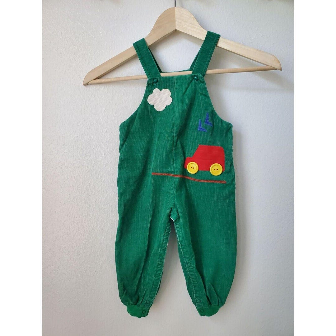 60s Green 18 Mos Corduroy Car Overalls Toddler Train Patch - Etsy