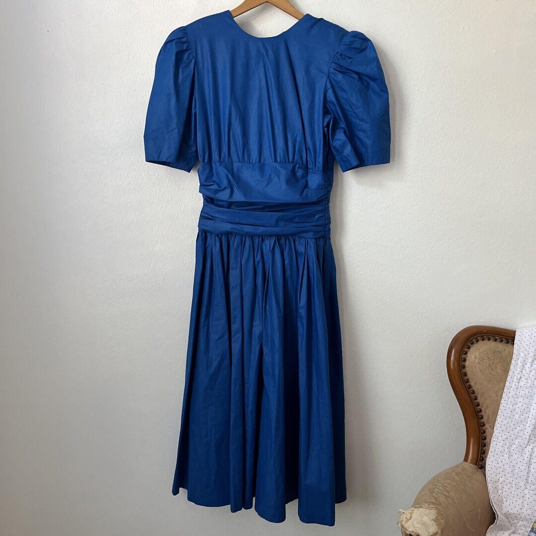 80s Handmade Royal Blue Puff Sleeve Midi Dress Molly Ringwald Vibes ...