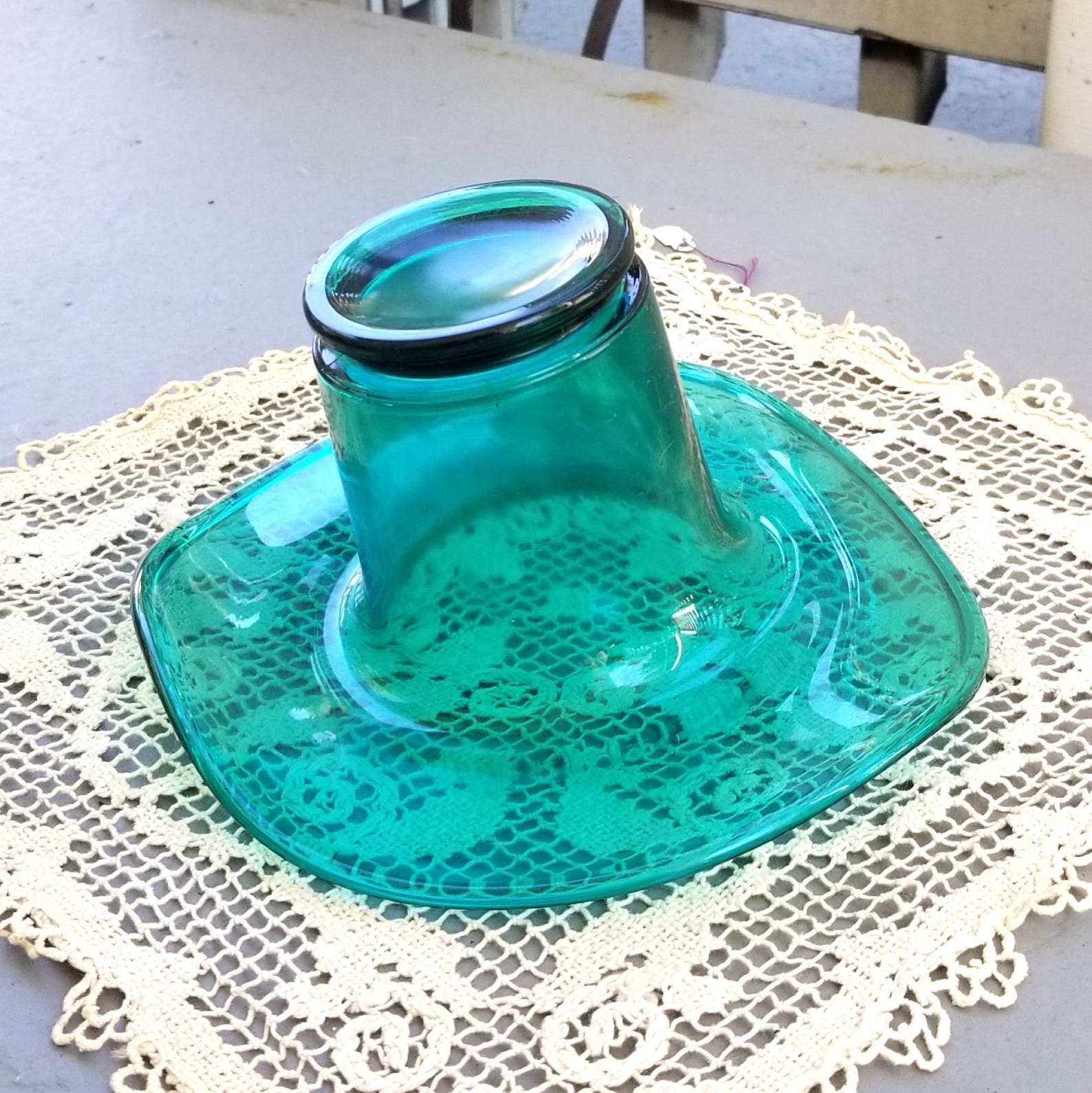 Art Glass Vase Turquoise Vintage Mold Blown Basket Liner - Etsy