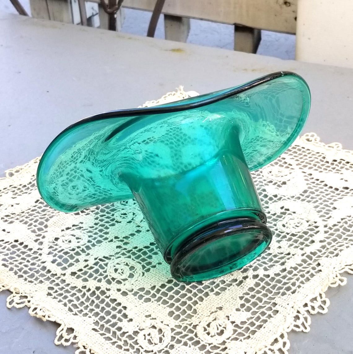 Art Glass Vase Turquoise Vintage Mold Blown Basket Liner - Etsy