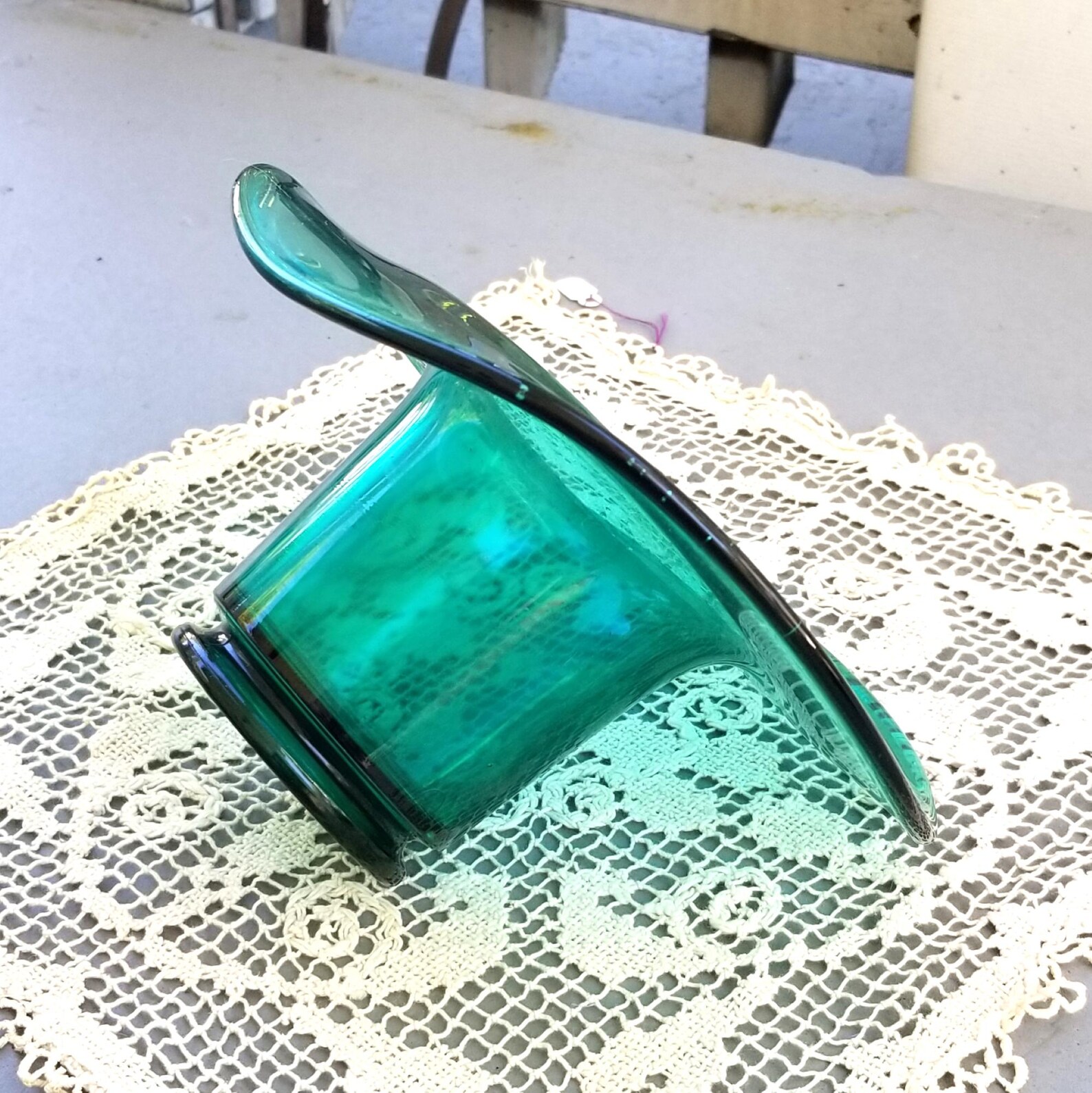 Art Glass Vase Turquoise Vintage Mold Blown Basket Liner - Etsy