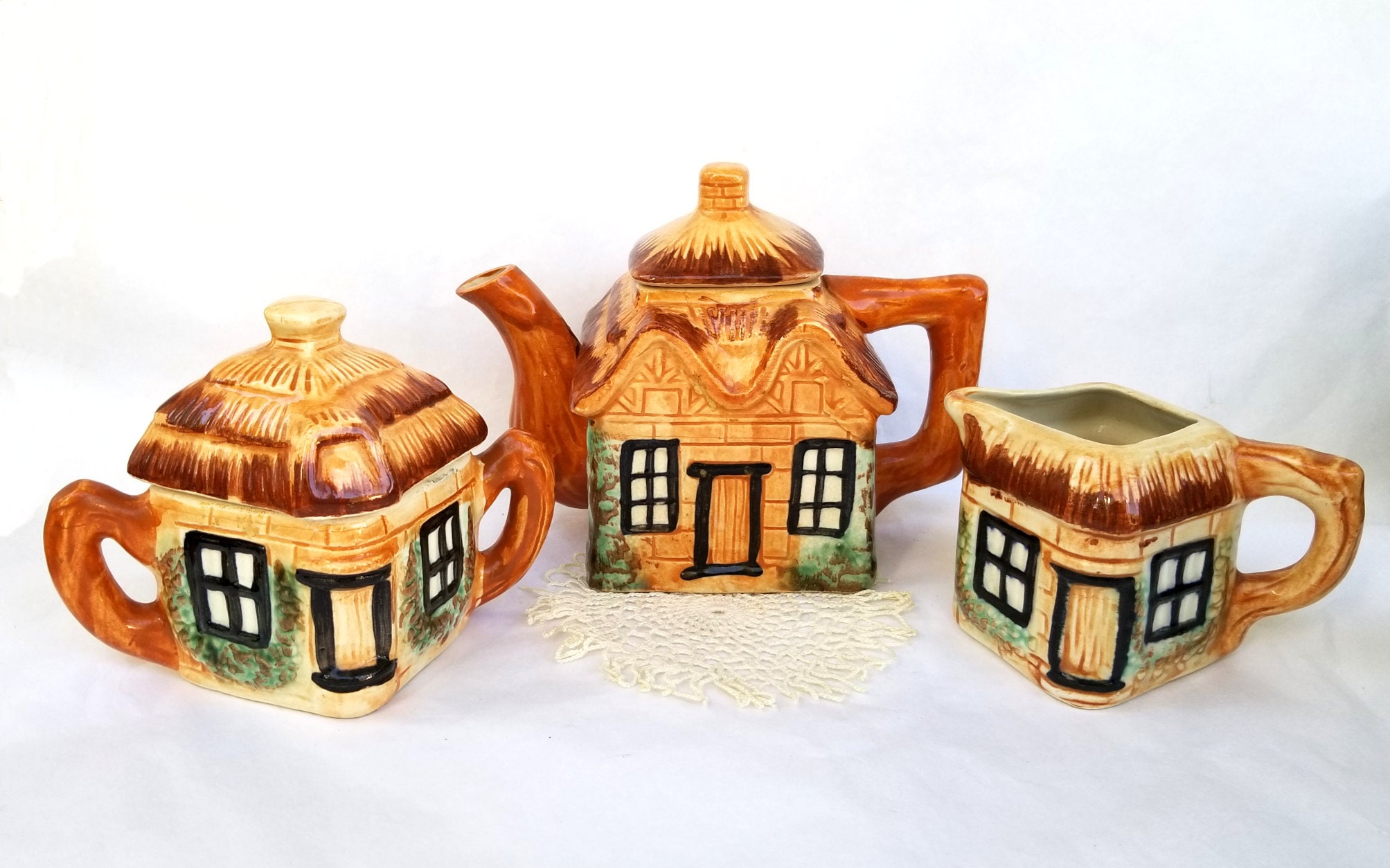 Cottageware Tea Set Made in Japan Vintage Teapot Creamer Sugar Bowl Ca ...