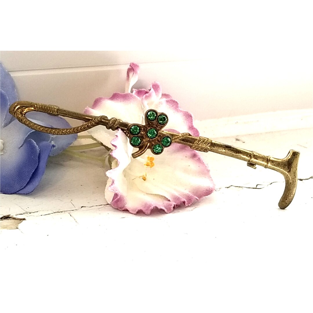 Price Drop! Riding Crop Pin Irish Shamrock Rose-cut Stones Made in ...