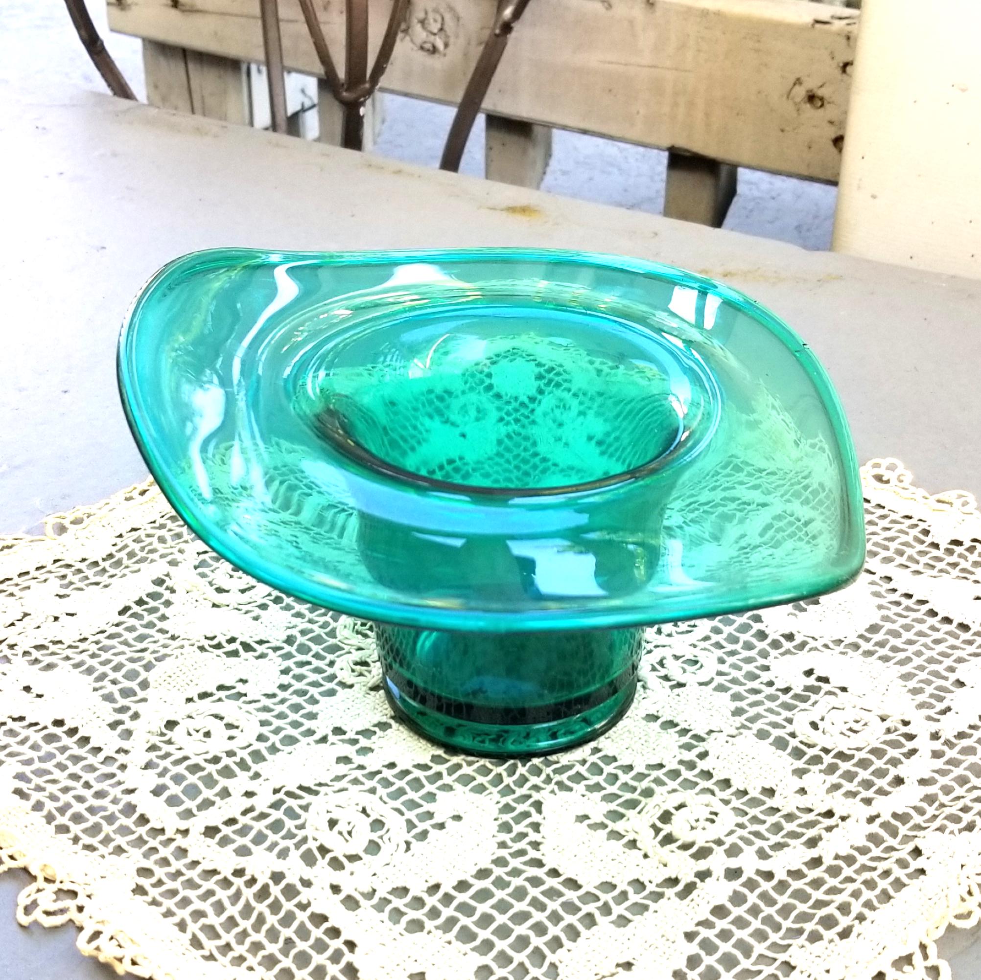 Art Glass Vase Turquoise Vintage Mold Blown Basket Liner - Etsy