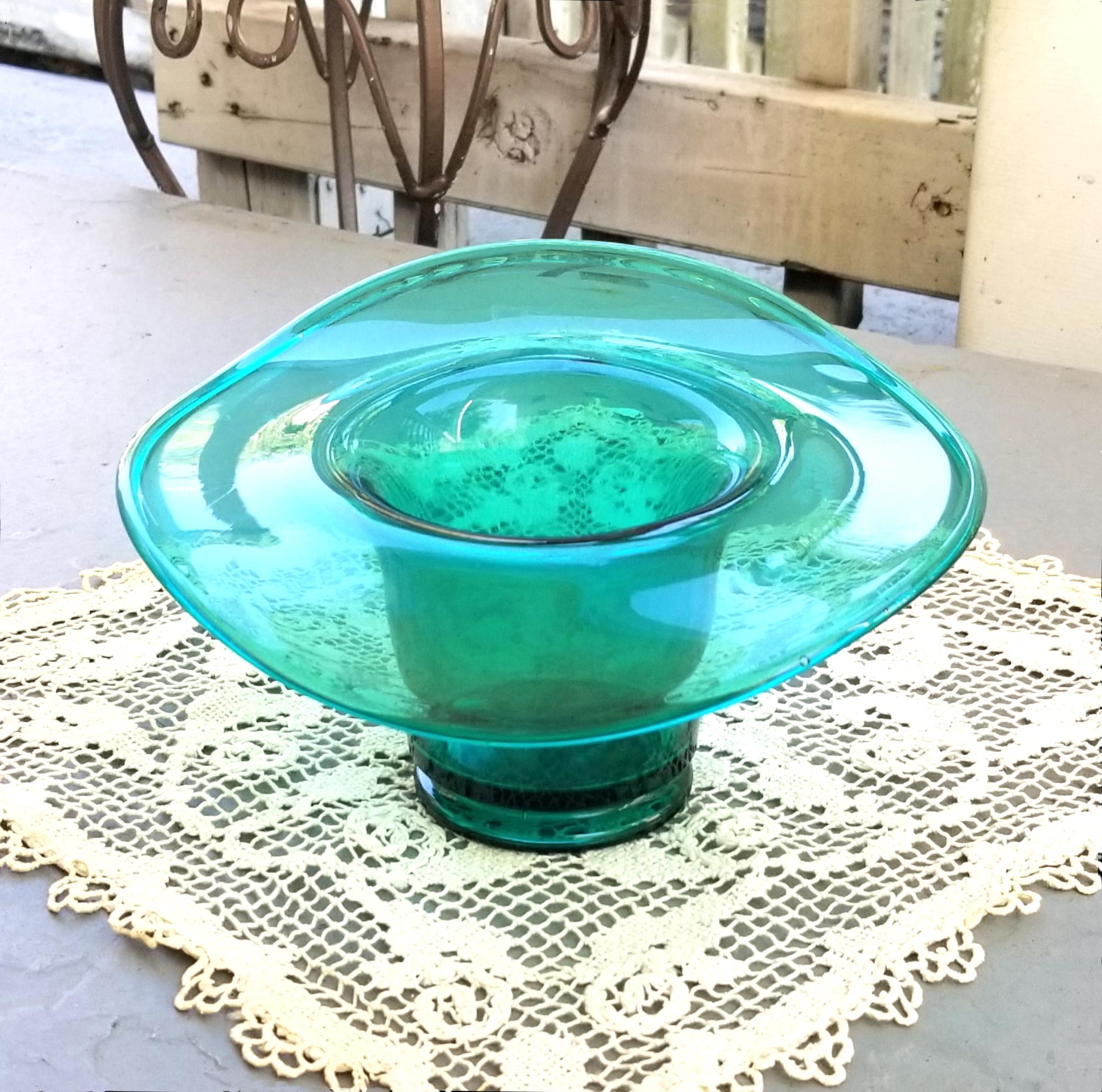 Art Glass Vase Turquoise Vintage Mold Blown Basket Liner - Etsy