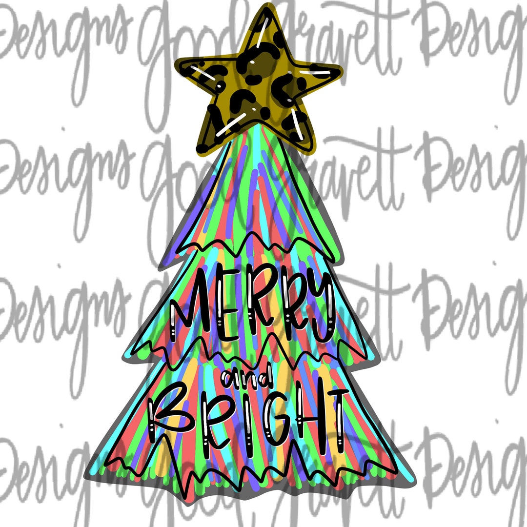 Merry and Bright Colorful Tree PNG for Sublimation or Print - Etsy