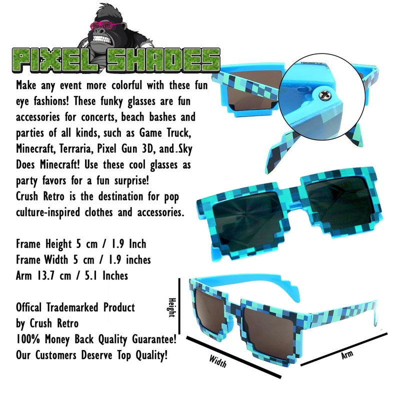 8 Pack of Retro 8-bit Sunglasses / Pixel Party Shades Youth Kids ...