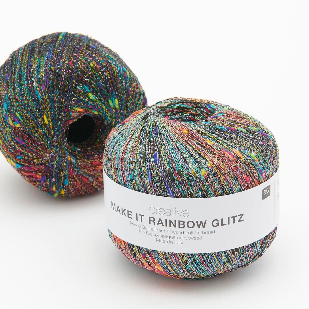 Glittering Tweed Look Yarn With a Rainbow and Glitter Effect Rico ...