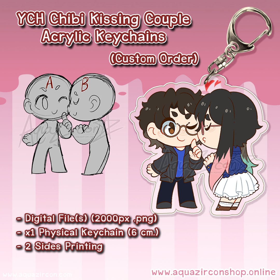 YCH Commission Chibi Kissing Couple Custom Acrylic Keychains [CUSTOM ...