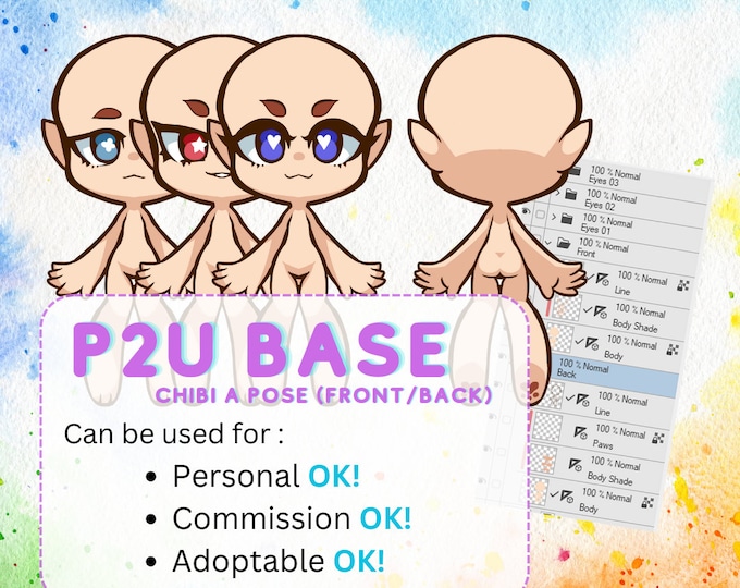 P2U Digital Drawing Base Chibi A Pose Front Back for Reference Sheets ...