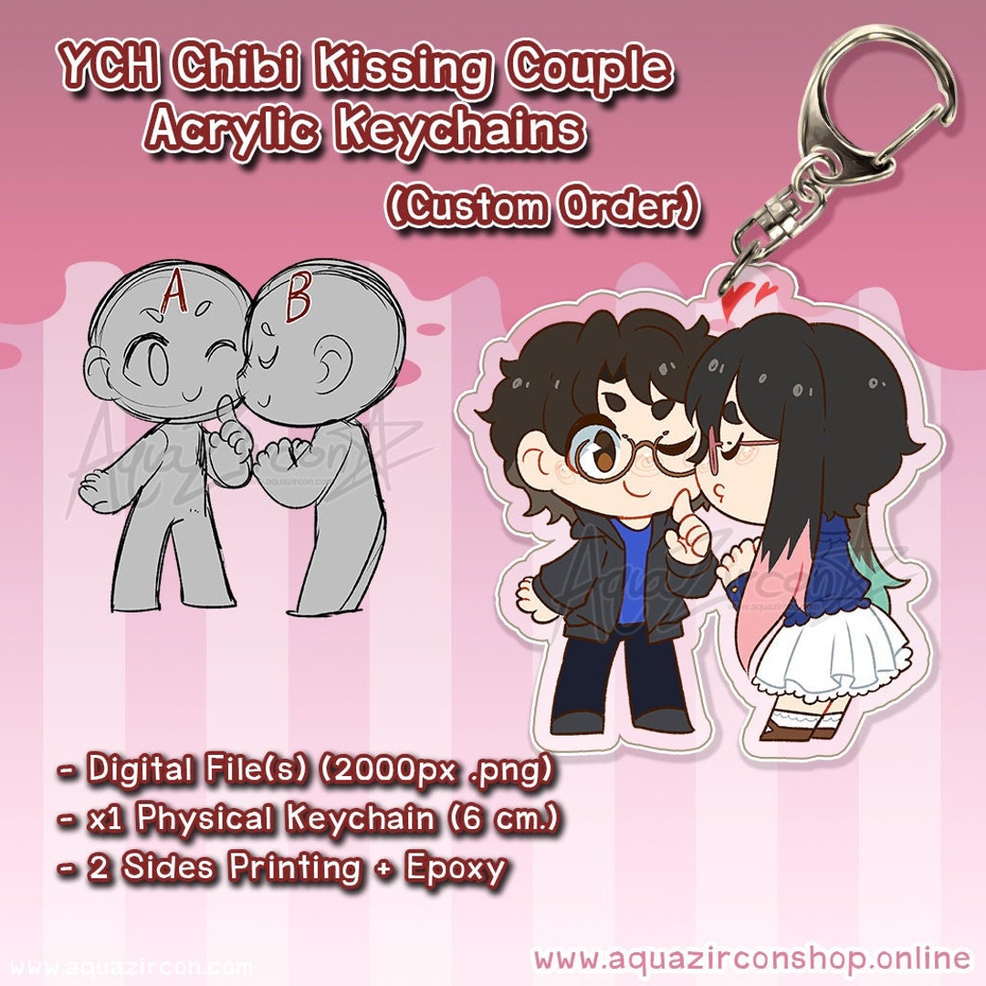 YCH Commission Chibi Kissing Couple Custom Acrylic Keychains CUSTOM ...