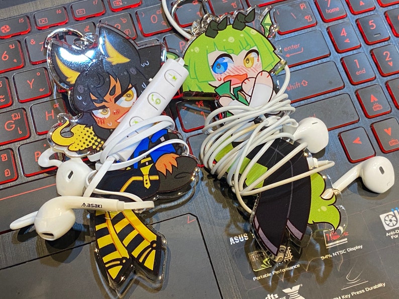 YCH Earbud Cord Wrap Custom Acrylic Keychains [CUSTOM ORDER] - Etsy
